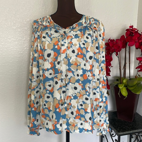 Joie | Tops | Nwt Joie Floral Fields Peasant Blue Orange Tunic Top L ...